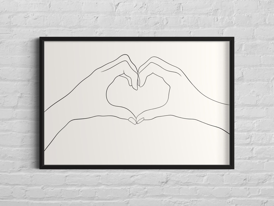 Heart Hands Love Line Art Print Poster Wall Art, Landscape Relationship ...