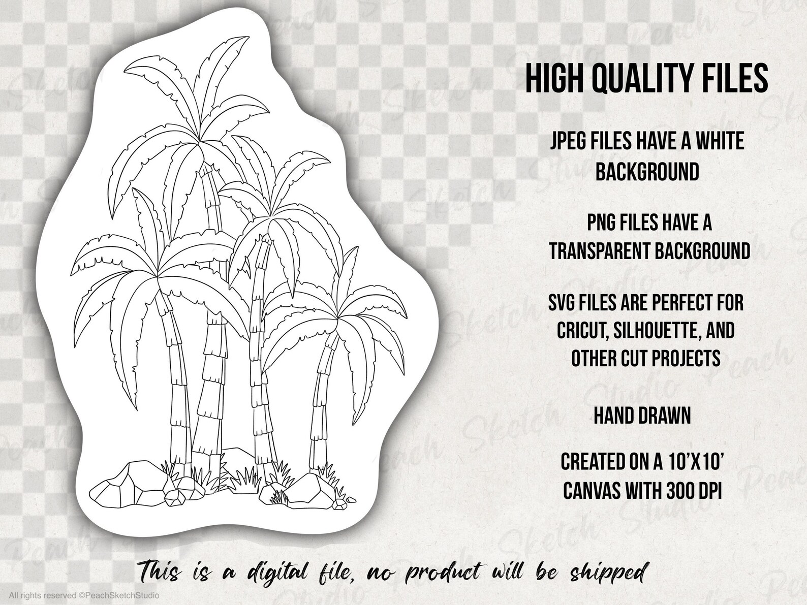 60 Trees & Leaves Designs, PNG JPEG Image Files, Hand Drawn Line ...