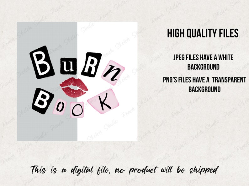 Burn Book PNG JPEG Clip Art, Mean Girls Book Scrapbook Clip Art, Kiss ...