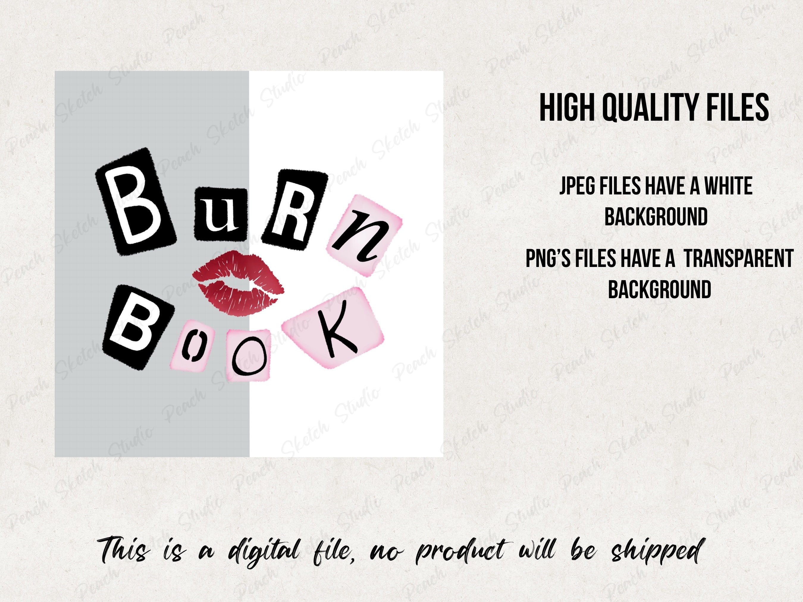 Burn Book PNG JPEG Clip Art, Mean Girls Book Scrapbook Clip Art, Kiss ...