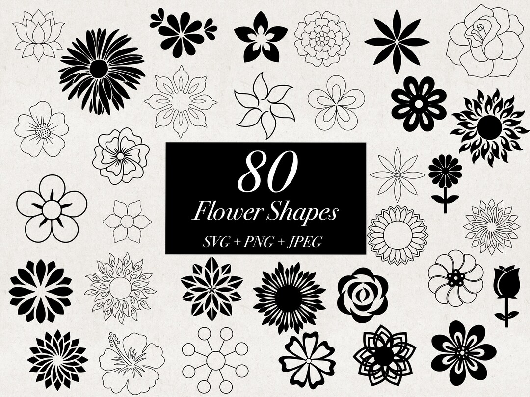 80 Flower Shapes SVG PNG JPEG Bundle, Floral Shapes, Geometric Floral ...