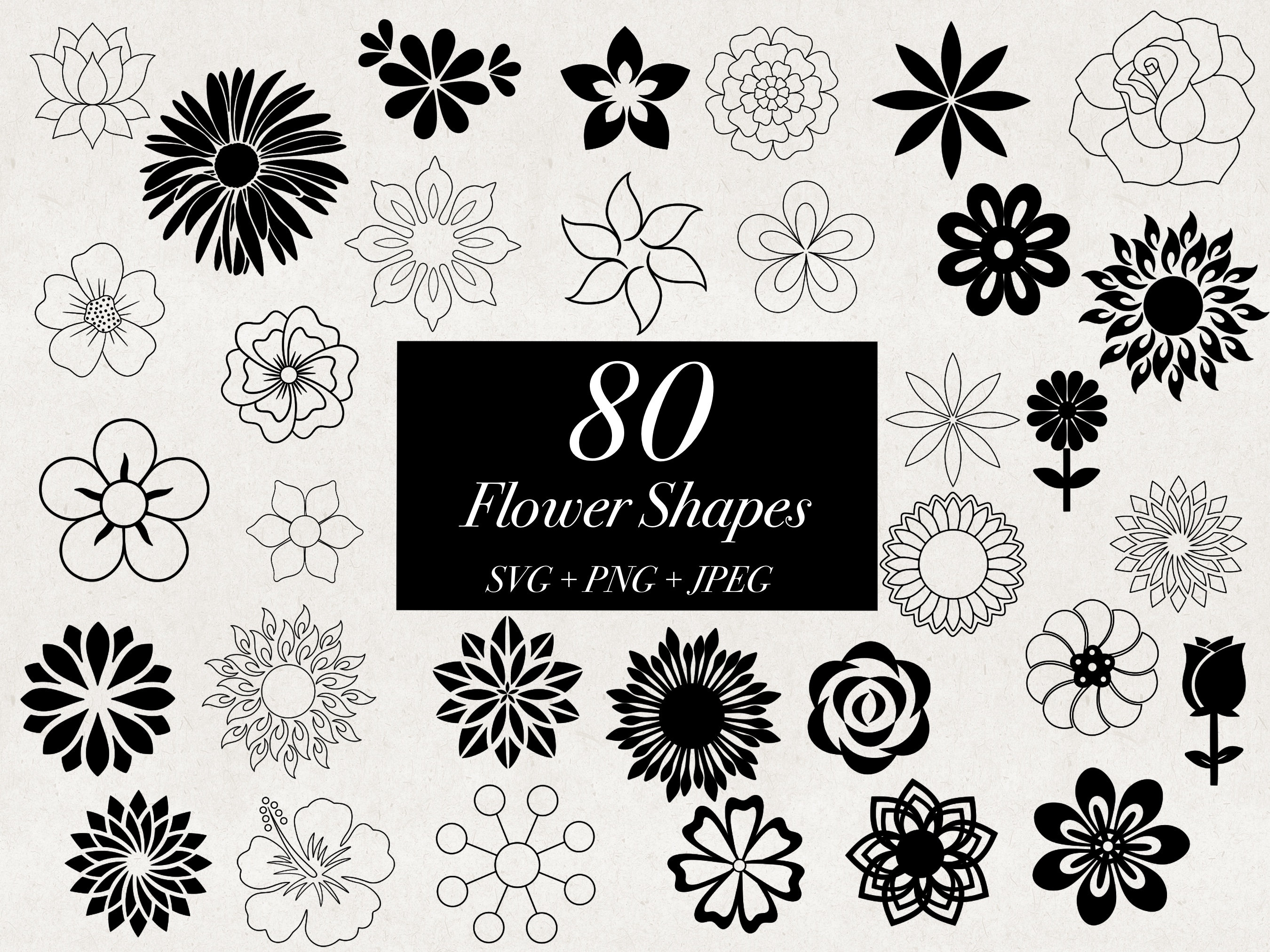 80 Flower Shapes SVG PNG JPEG Bundle, Floral Shapes, Geometric Floral ...