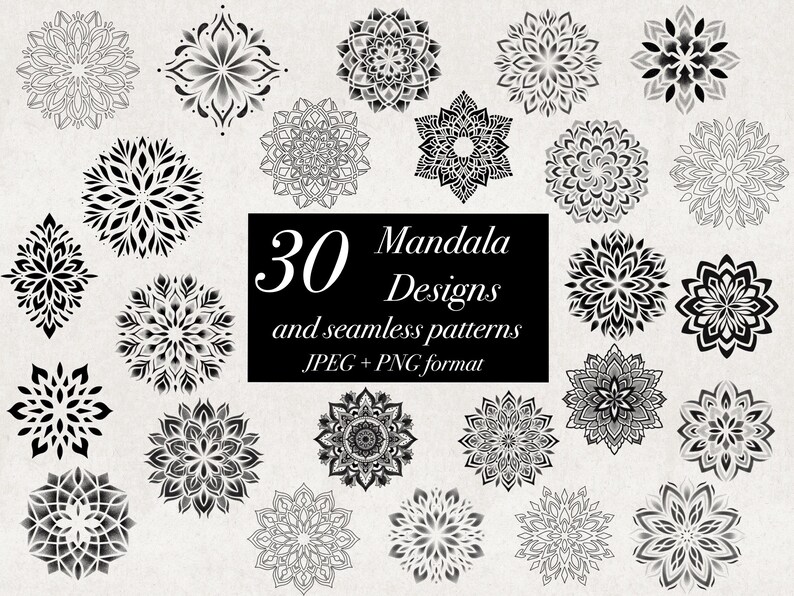 30 Mandala Designs JPEG PNG Seamless Patterns, High Quality Hand Drawn ...