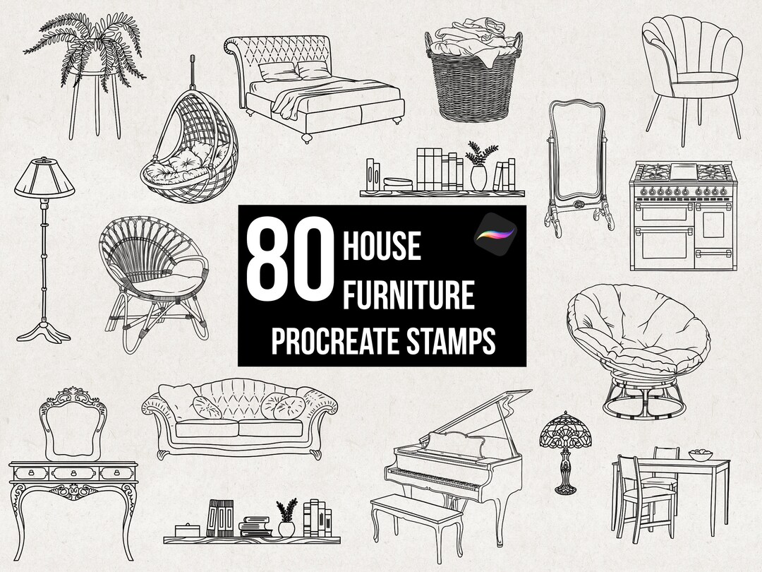 80 Procreate House Furniture Stamps, Interior Design, House Objects ...