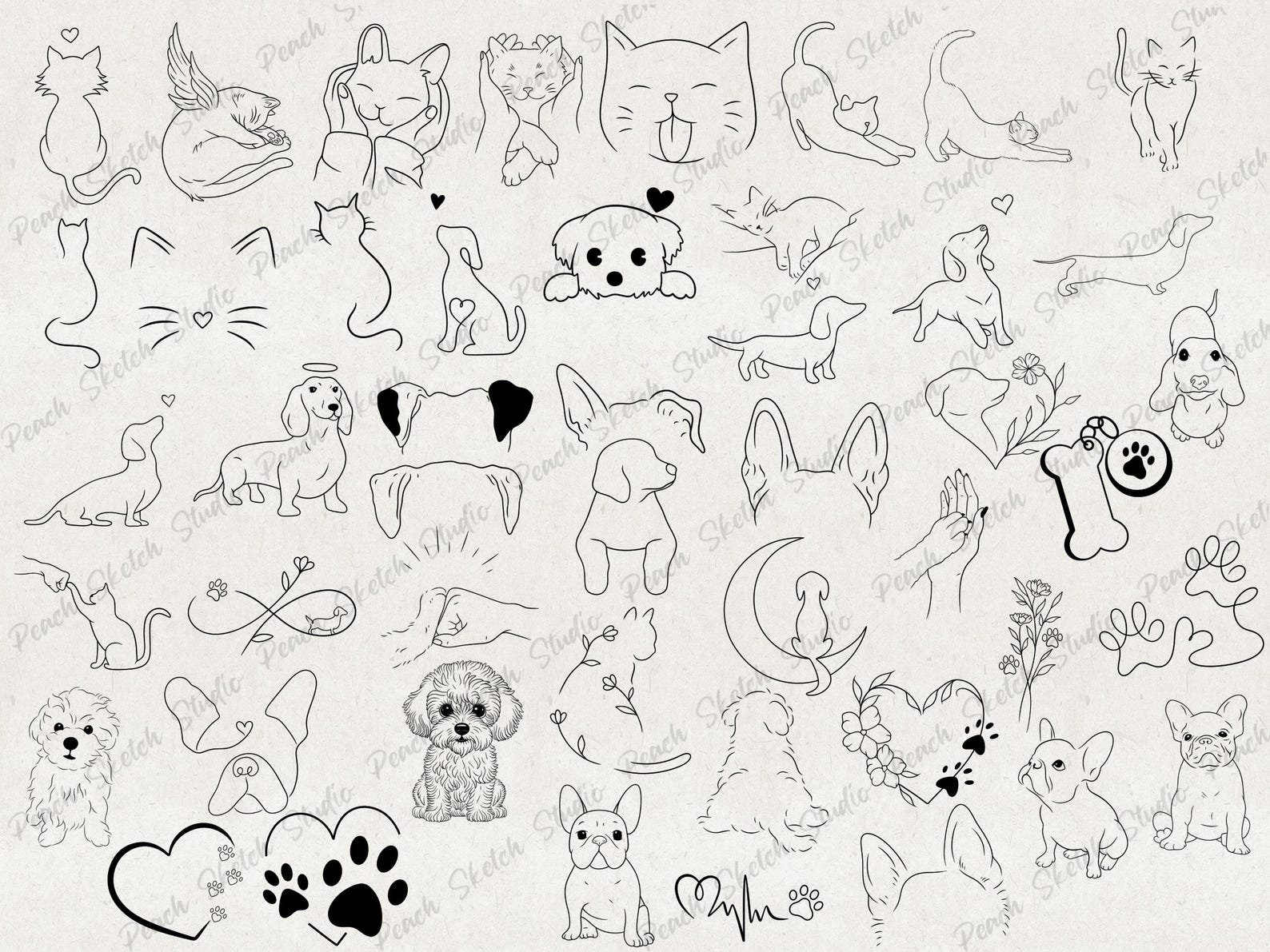 150 Animal Pet Doodle Illustrations Flash Tattoo SVG PNG JPEG Designs ...