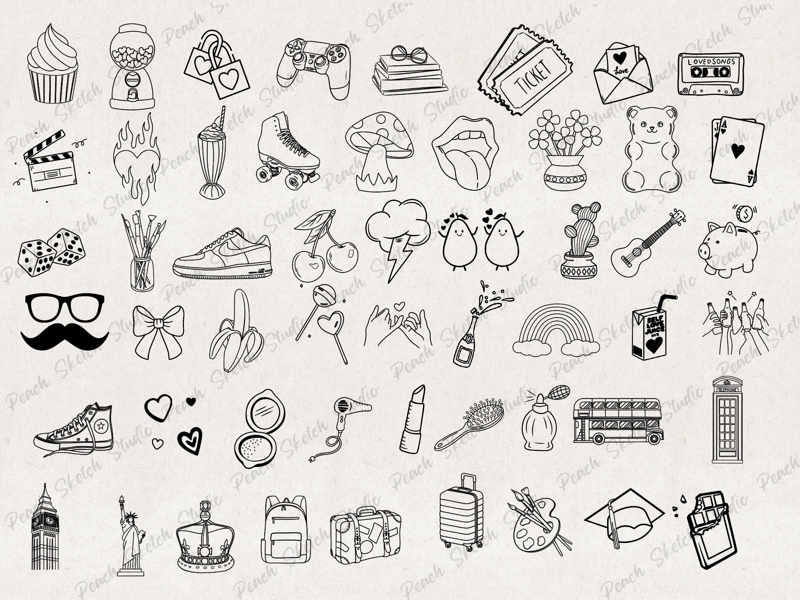100 Doodle Illustrations SVG PNG JPEG Designs, Random Doodle Clip Art ...
