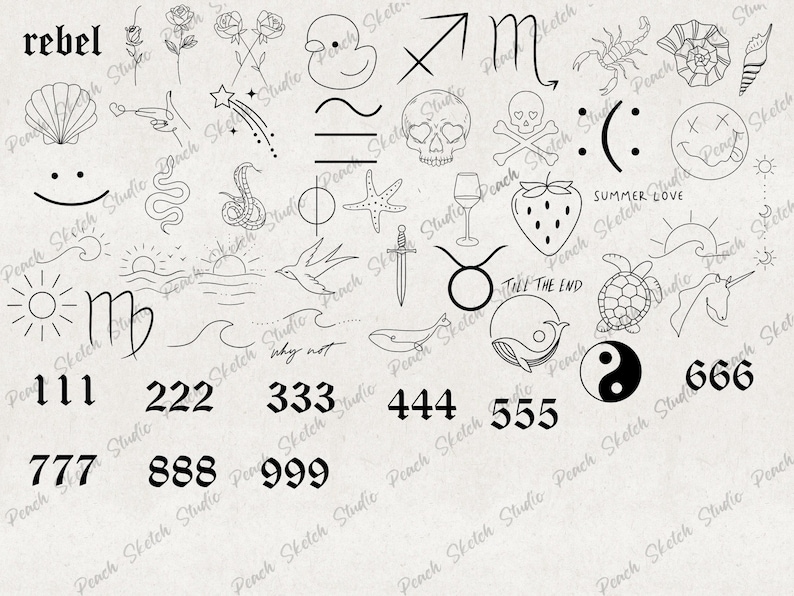 200 Flash Tattoo Procreate Stamps, Fine Line Stencil Tattoo Designs ...