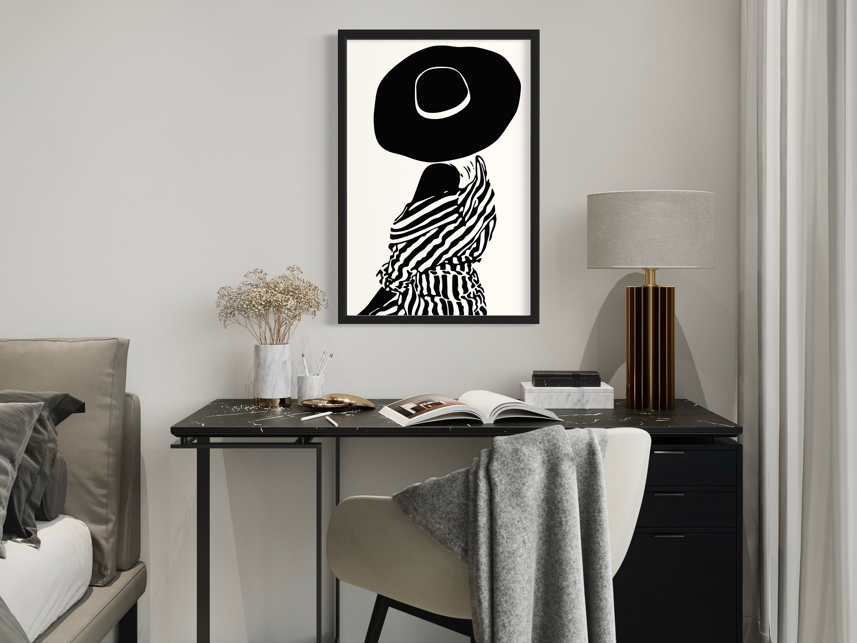 Black and White Woman Fashion Poster Print, Vintage Minimalistic ...
