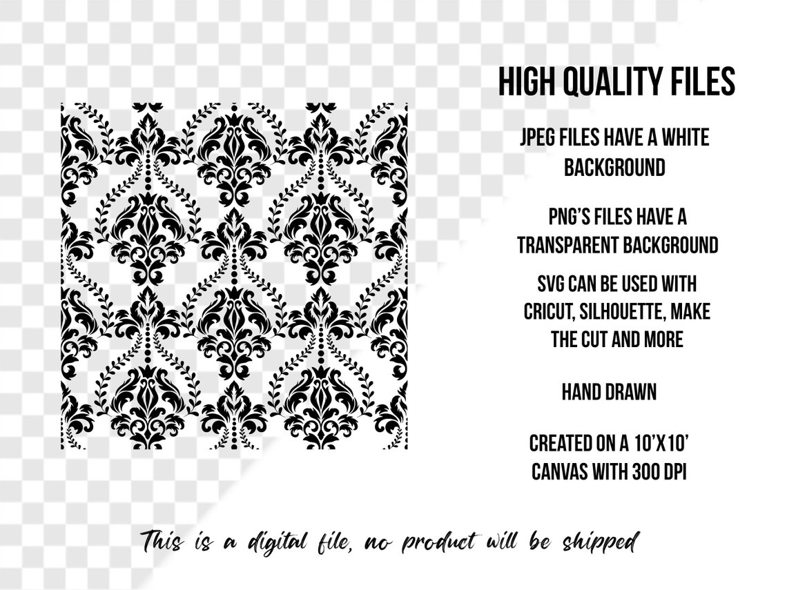 20 Damask Seamless Patterns SVG PNG JPEG Silhouette, Digital Paper ...
