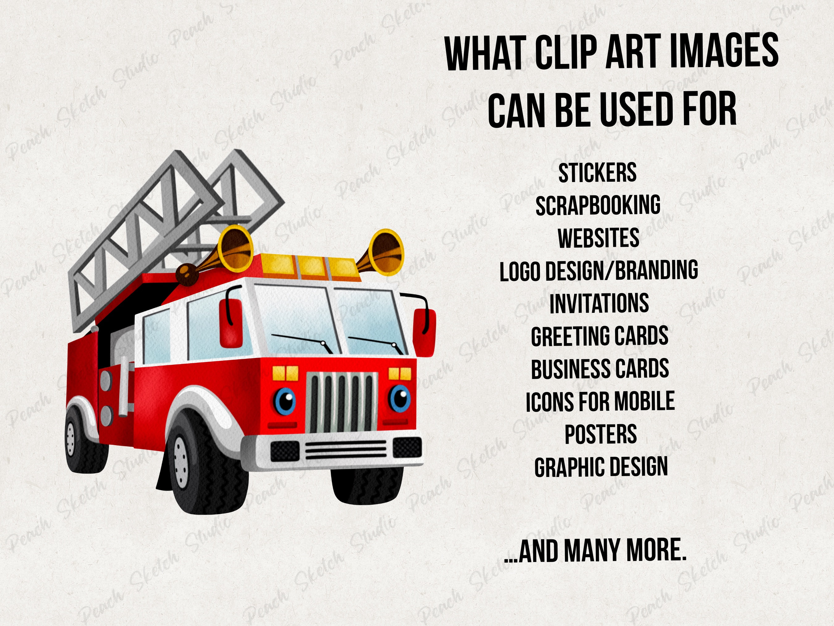 Firefighters Clip Art Set Illustration PNG Files, Fire Hand-drawn ...