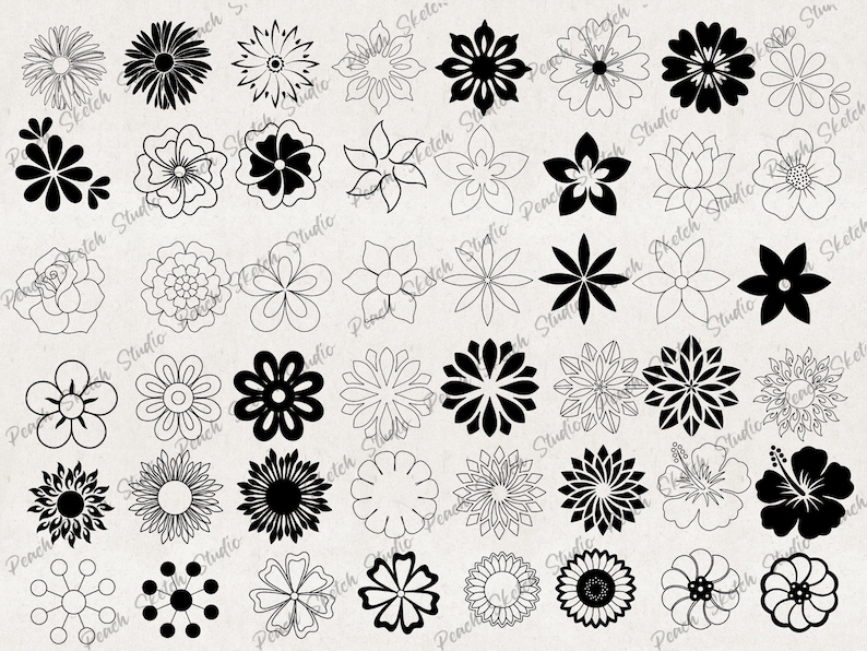 80 Flower Shapes SVG PNG JPEG Bundle, Floral Shapes, Geometric Floral ...