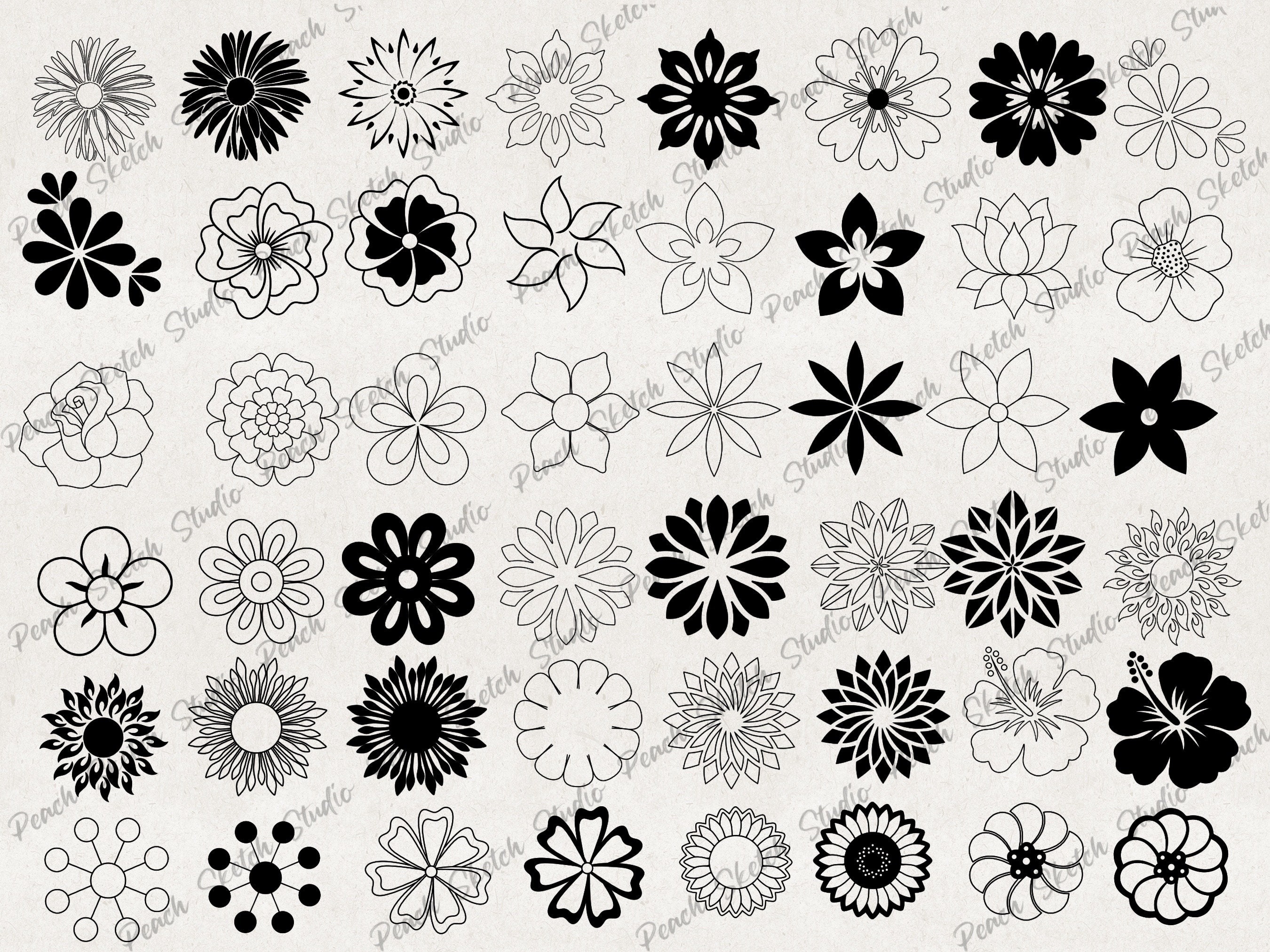 80 Flower Shapes SVG PNG JPEG Bundle, Floral Shapes, Geometric Floral ...