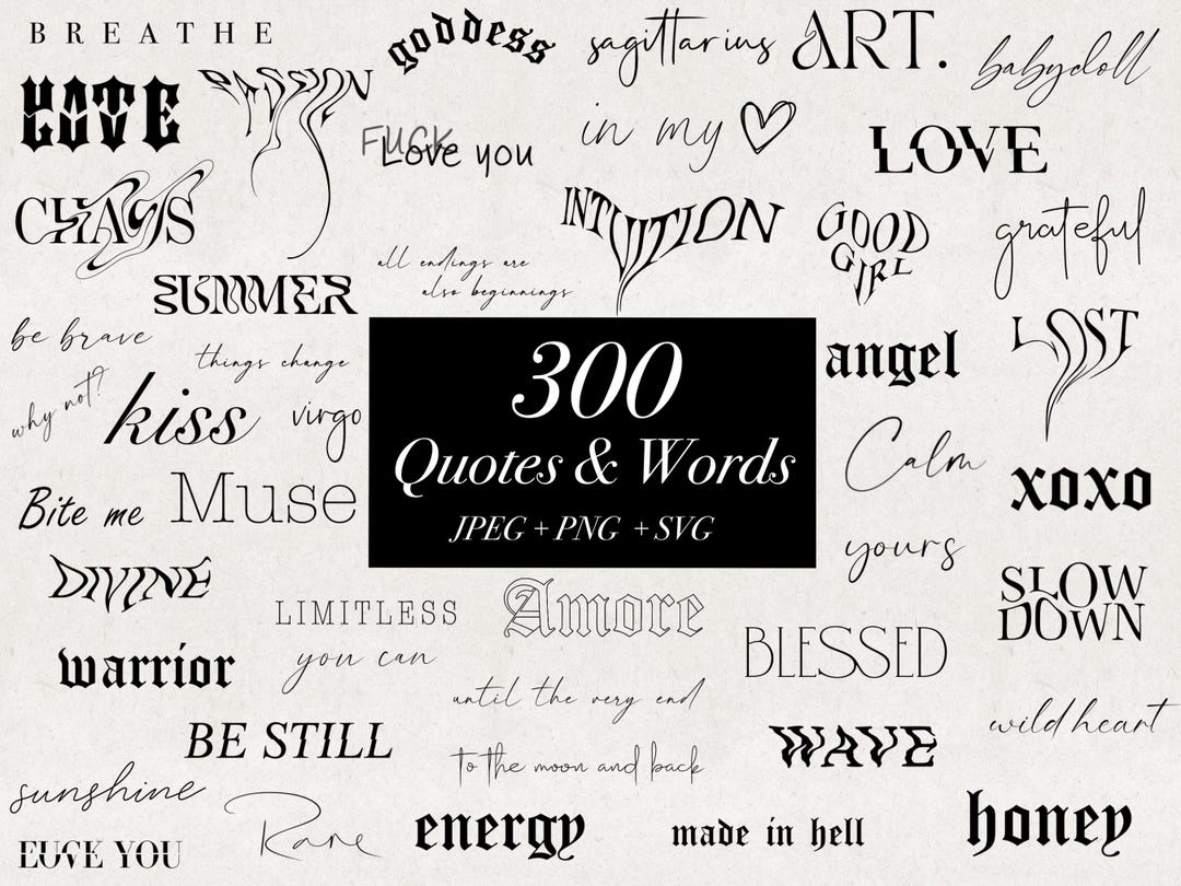 300 Quotes & Words JPEG PNG SVG, Fine Line Positive Inspirational ...