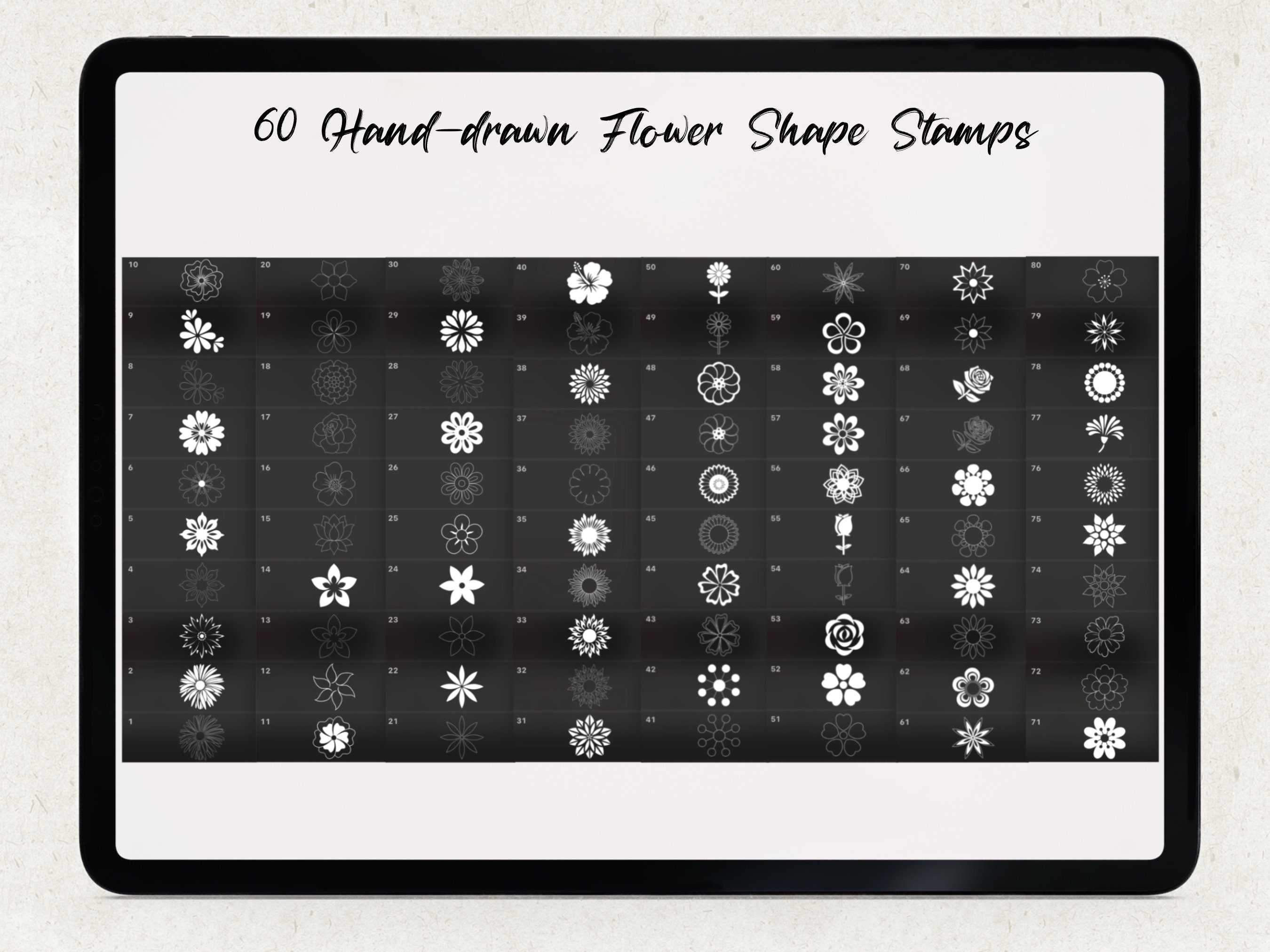 Procreate 80 Flower Shape Stamp Brushes, Botanical Stencil Brush Pack Geometric Floral Brush Set ...