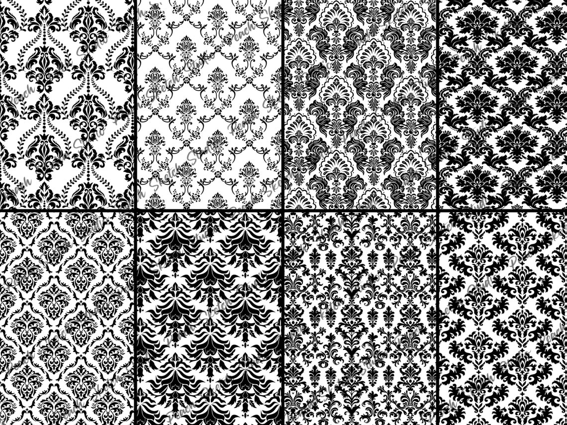 20 Damask Seamless Patterns SVG PNG JPEG Silhouette, Digital Paper ...