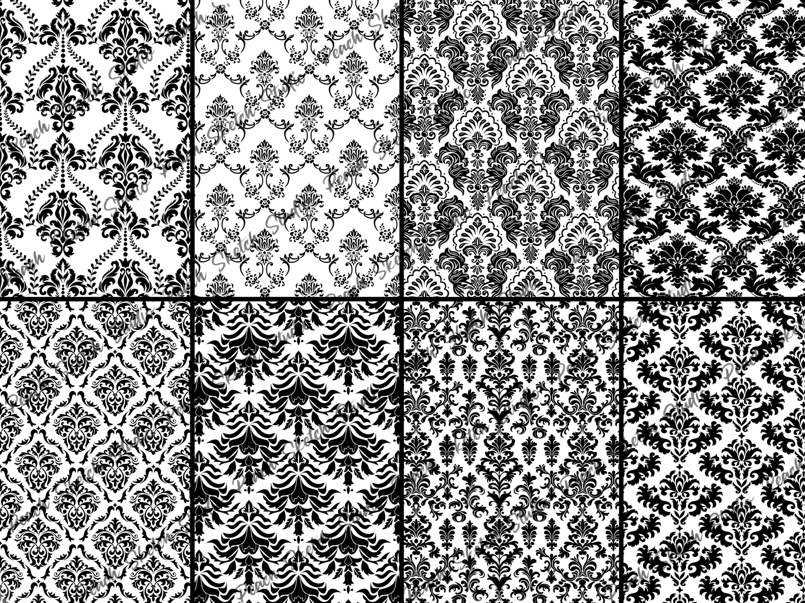 20 Damask Seamless Patterns Svg Png Jpeg Silhouette Digital Paper Traditional Floral Damask