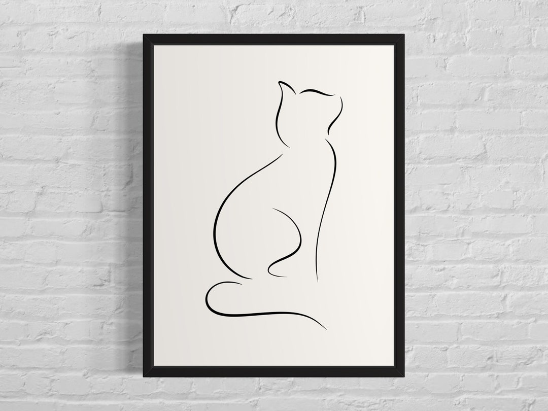Cat Line Art Print Poster Wall Art, Outline, Minimalistic Animal Line ...
