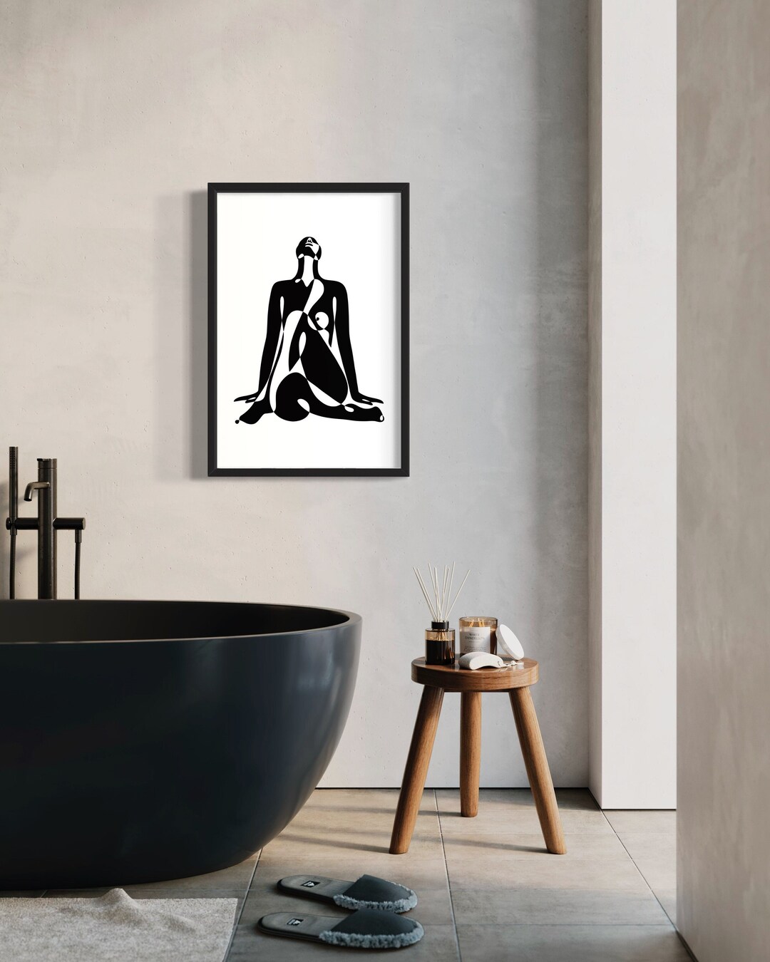 Minimalistische Frau Wand Kunst Poster, schwarz und weiß stark, Silhouette, Badezimmer Kunst ...