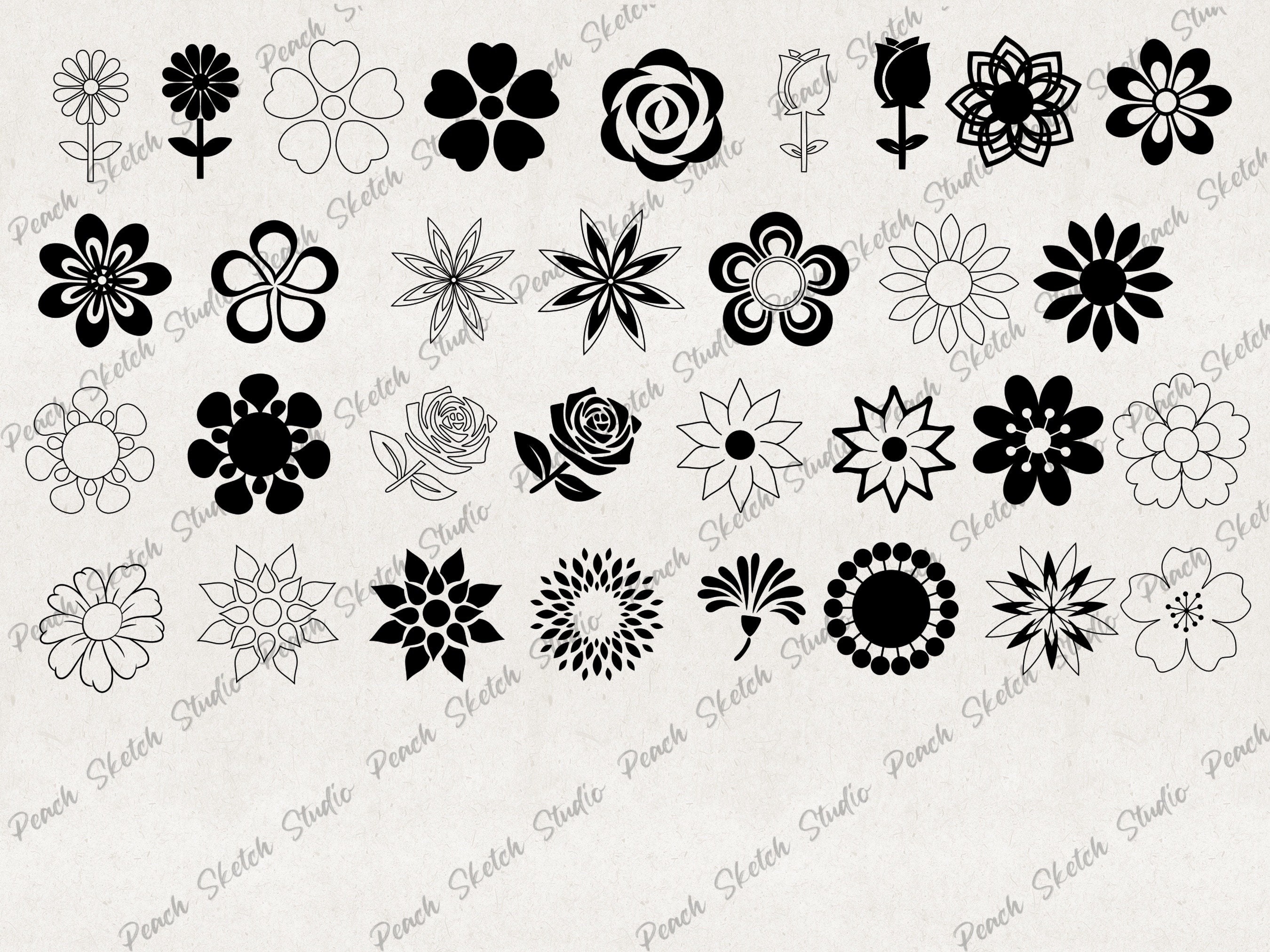 80 Flower Shapes SVG PNG JPEG Bundle, Floral Shapes, Geometric Floral ...