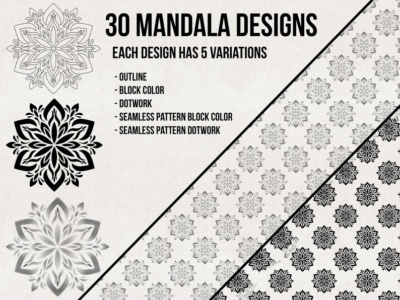 30 Mandala Designs JPEG PNG Seamless Patterns, High Quality Hand Drawn ...