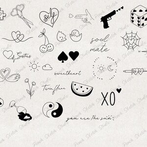 150 Love Friendship Doodle Flash Tattoo SVG PNG JPEG Designs, Doodle ...