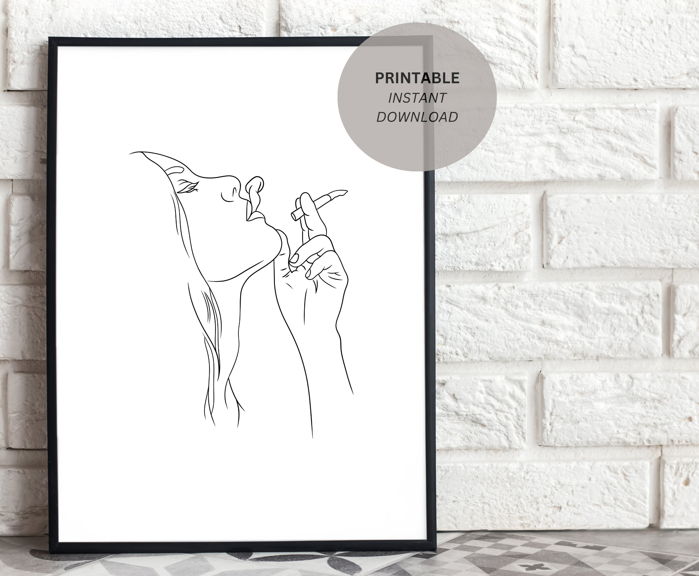 Woman Smoking Cigarette Line Art Wall Print Poster, Minimalistic ...