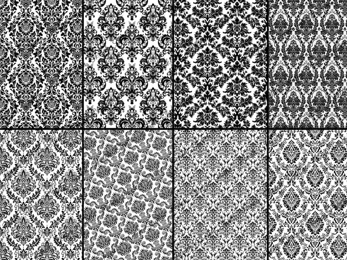 20 Damask Seamless Patterns SVG PNG JPEG Silhouette, Digital Paper ...
