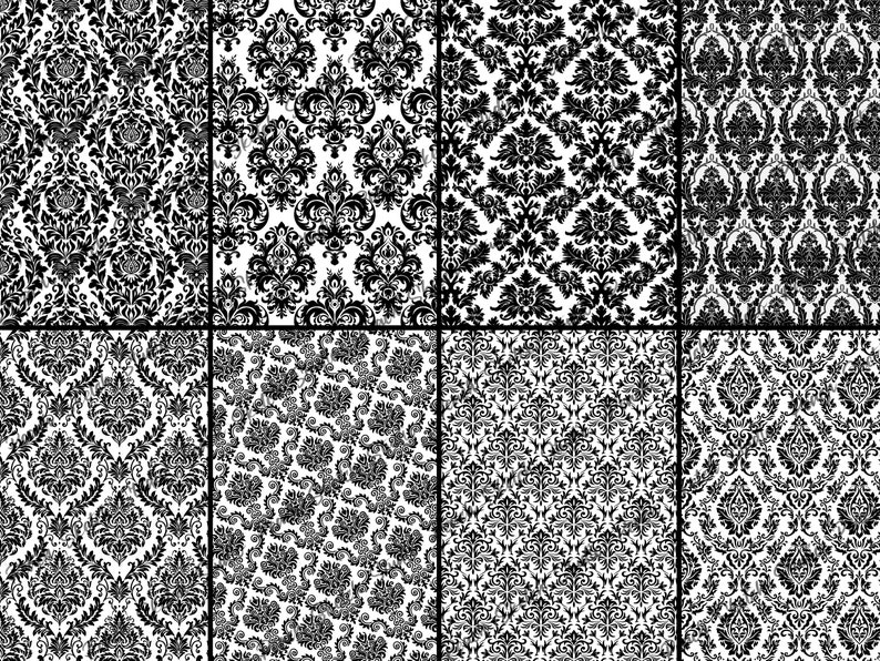 20 Damask Seamless Patterns SVG PNG JPEG Silhouette, Digital Paper ...