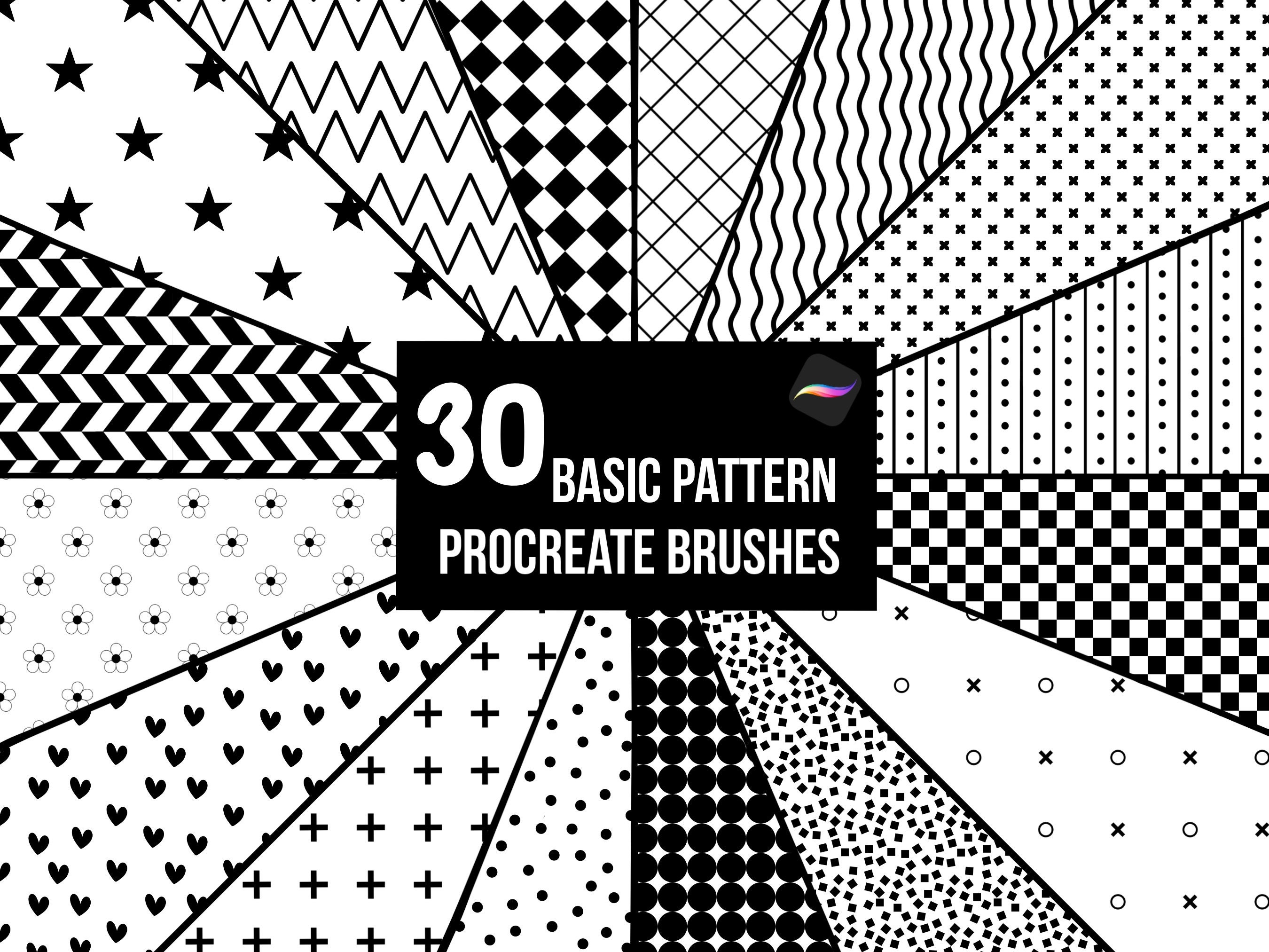 30 Basic Pattern Brushes Procreate, Pattern Brush Set, Polka Dot Floral ...