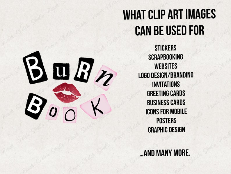 Burn Book PNG JPEG Clip Art, Mean Girls Book Scrapbook Clip Art, Kiss ...