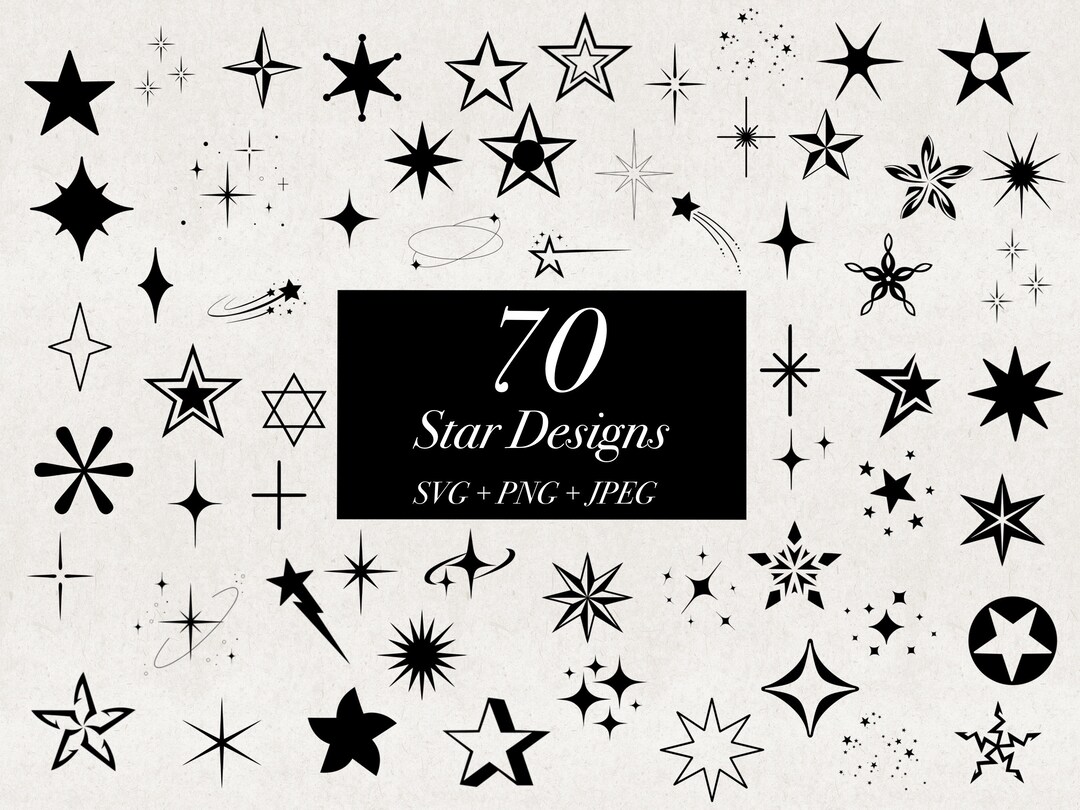 70 Star Bundle SVG PNG JPEG, Geometric Star Designs Cut Files, Star ...