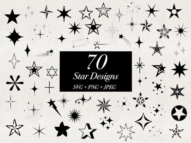 70 Star Bundle SVG PNG JPEG, Geometric Star Designs Cut Files, Star ...