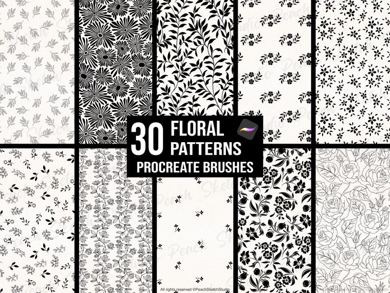 30 Floral Patterns Procreate Brushes: Flower Seamless Pattern Designs ...