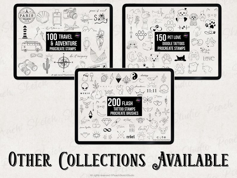 100 Summer Procreate Brush Stamps, Travel Vacation Flash Tattoo Brushes ...