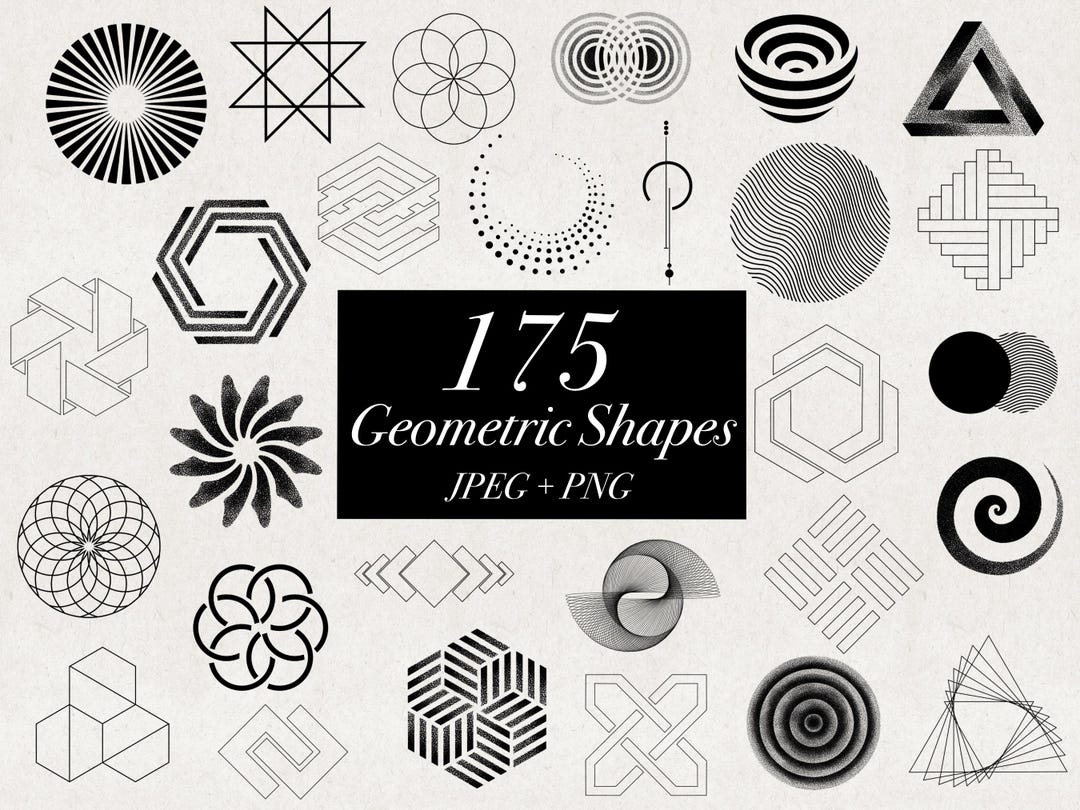 175 Geometric Shapes Designs: JPEG PNG Abstract Geometry, Hand Drawn ...