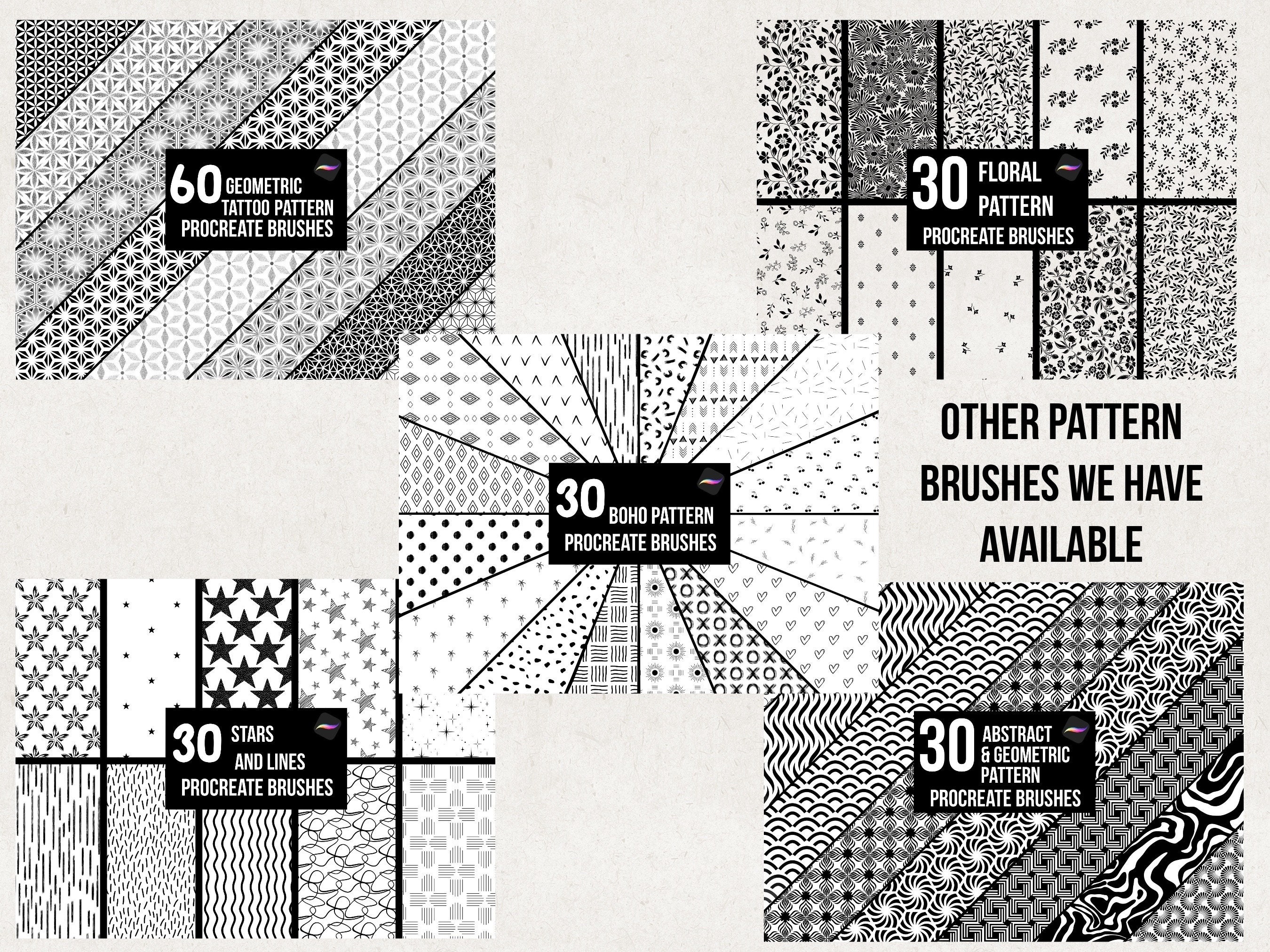 30 Stars & Lines Pattern Brushes Procreate, Pattern Brush Set, Boho ...