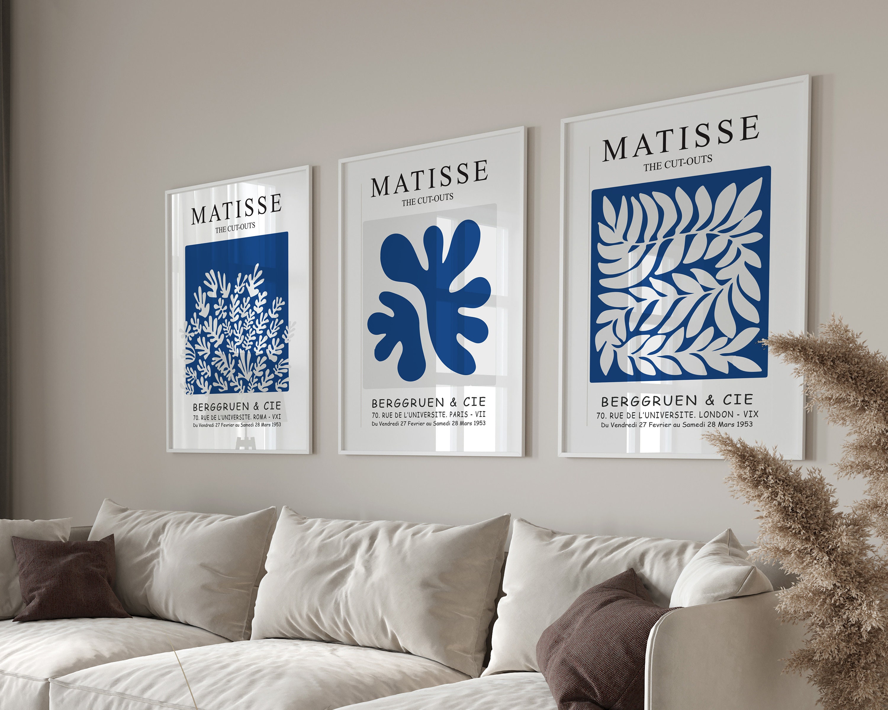 Navy Blue Matisse Print 3 Piece Art, Blue Henri Matisse Poster, Modern ...