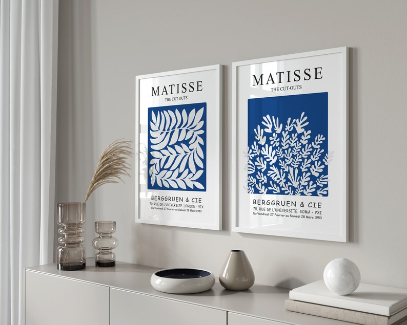 Navy Blue Matisse Print 3 Piece Art, Blue Henri Matisse Poster, Modern Abstract Art Set, Dark ...