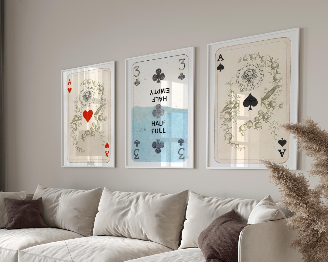 Trendy Retro Playing Cards Wall Art Set, Lucky You Poster, Vintage ...