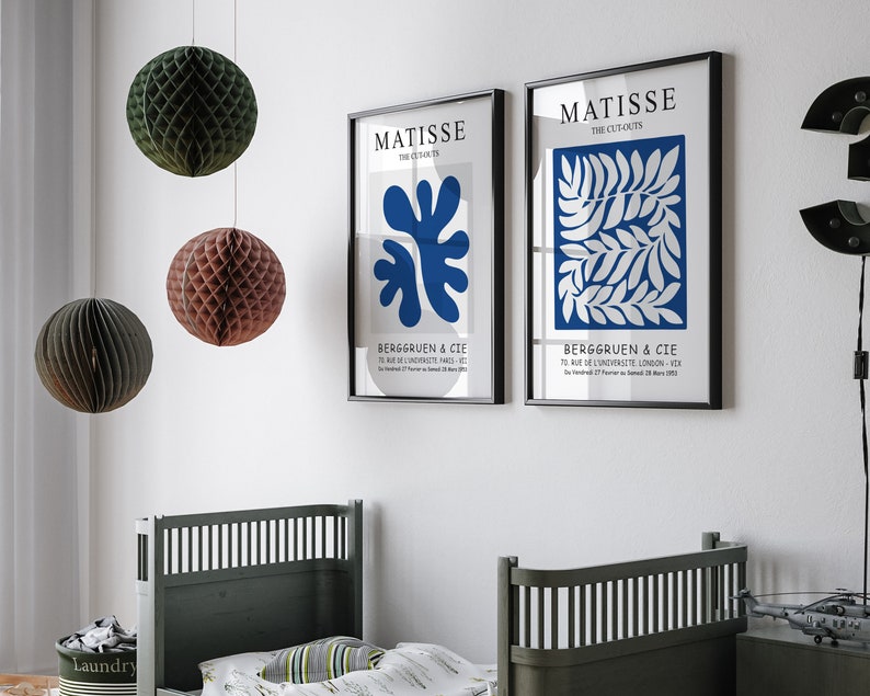 Navy Blue Matisse Print 3 Piece Art, Blue Henri Matisse Poster, Modern Abstract Art Set, Dark ...