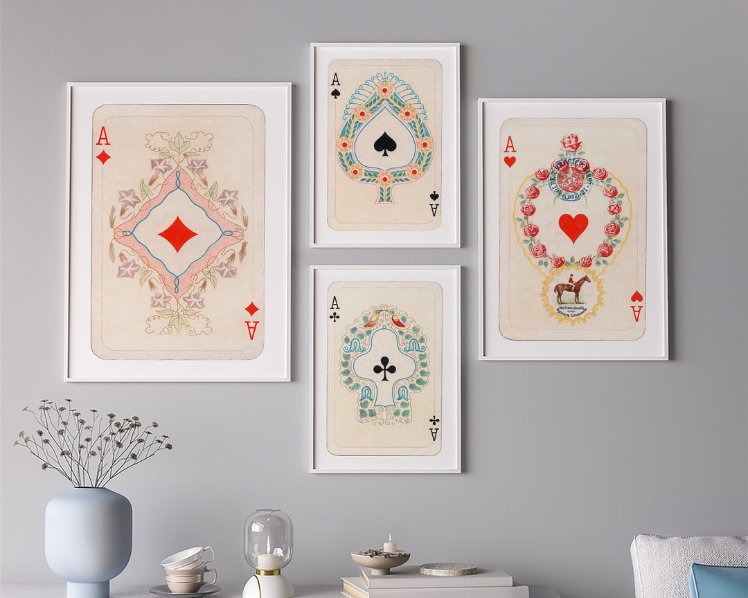 Trendy Retro Playing Cards Wall Art Set of 4, Retro Trendy Lucky You ...
