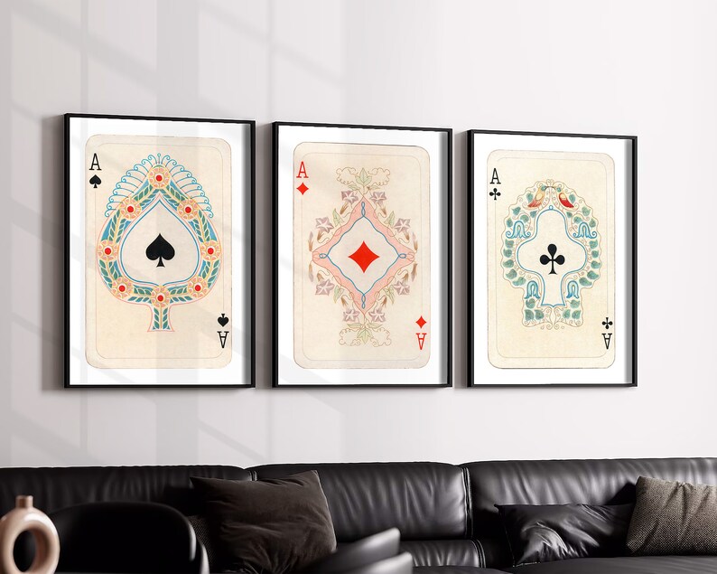 Trendy Retro Playing Cards Wall Art Set of 4, Retro Trendy Lucky You ...