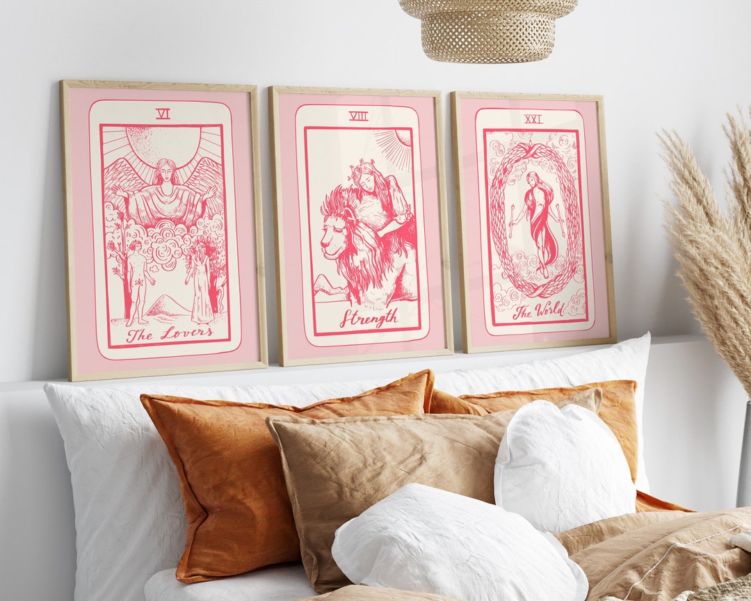 Set of 3 Trendy Wall Art, Pink Tarot Cards Prints, Trendy Aesthetic ...