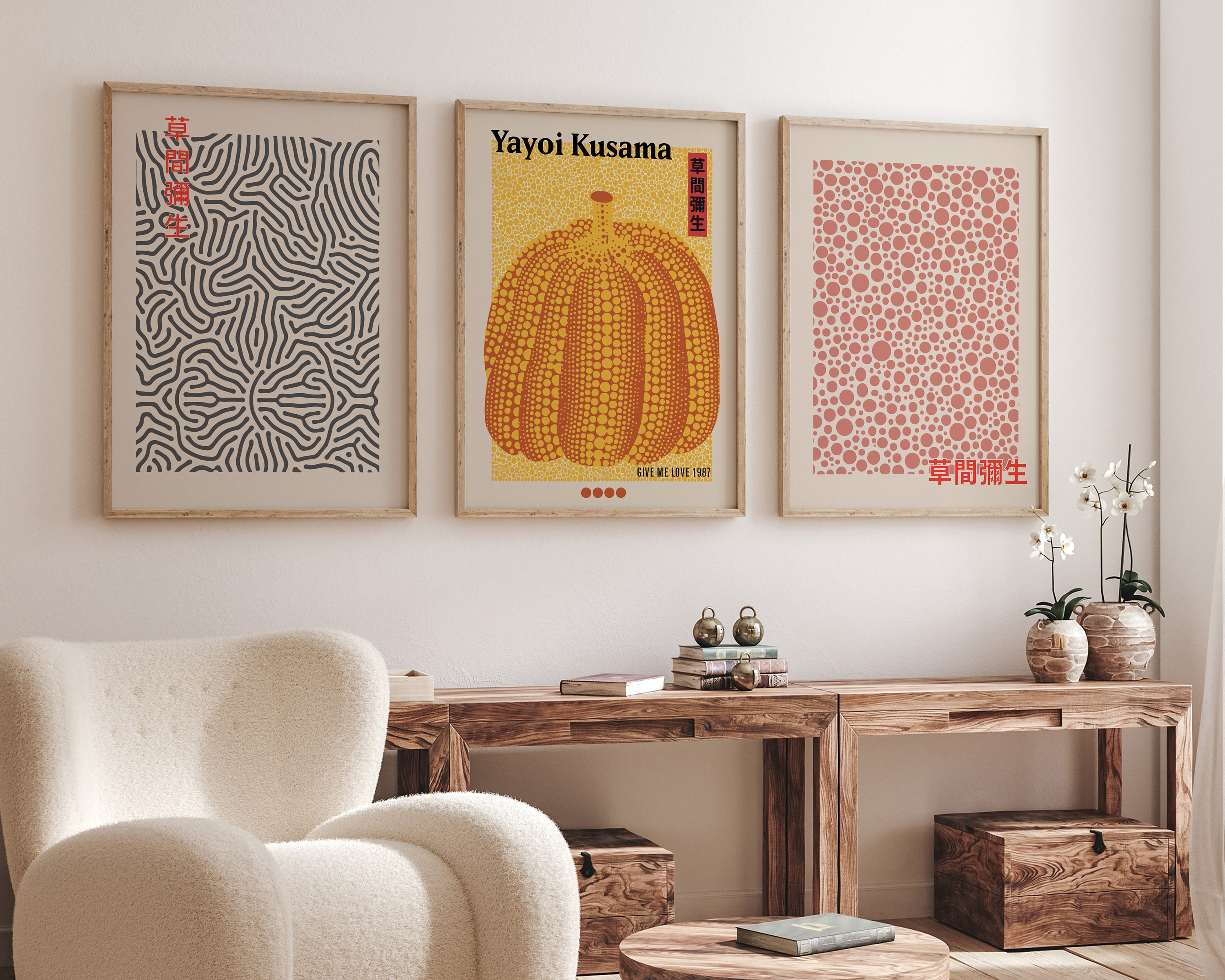 Yayoi Kusama Poster Set of 3, Japanese Yayoi Kusama Prints, Vibrant ...
