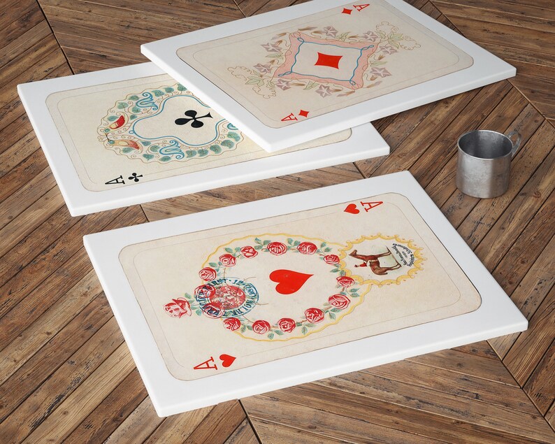 Trendy Retro Playing Cards Wall Art Set of 4, Retro Trendy Lucky You ...