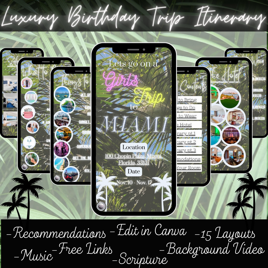 Mobile Palm Tree Themed Itinerary, Digital Invitation, for Birthday ...