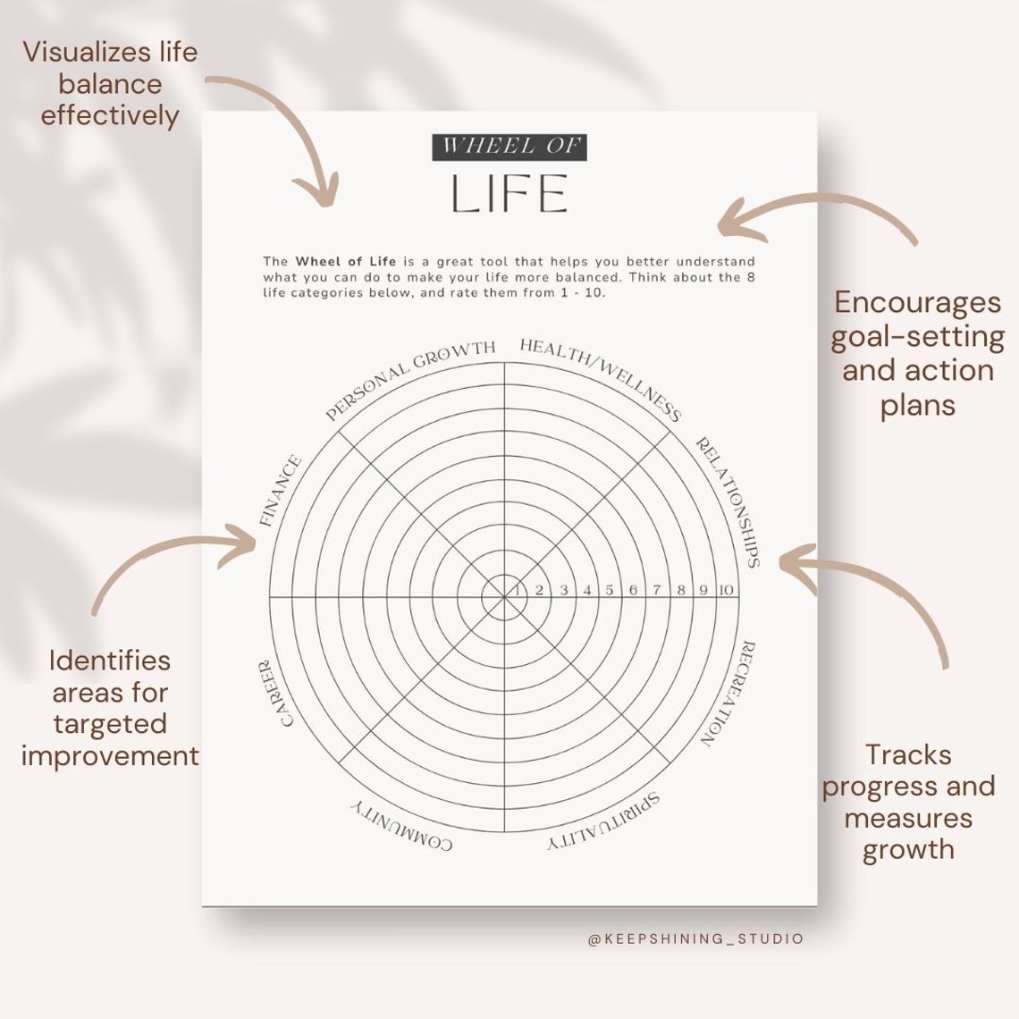 Wheel of Life Tracker, Wheel of Life Workbook Worksheet, Smart Goal ...