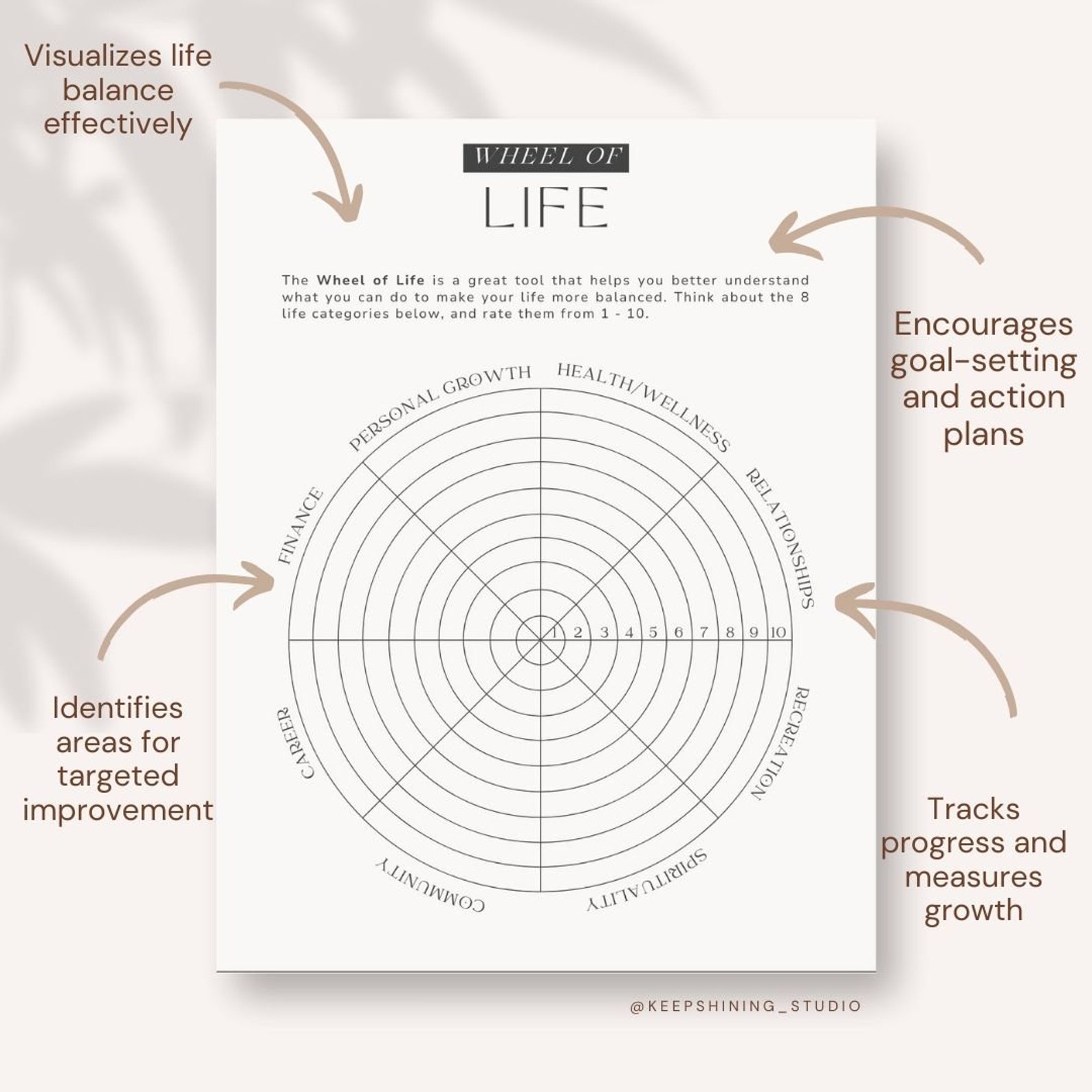 Wheel of Life Tracker, Wheel of Life Workbook Worksheet, Smart Goal ...