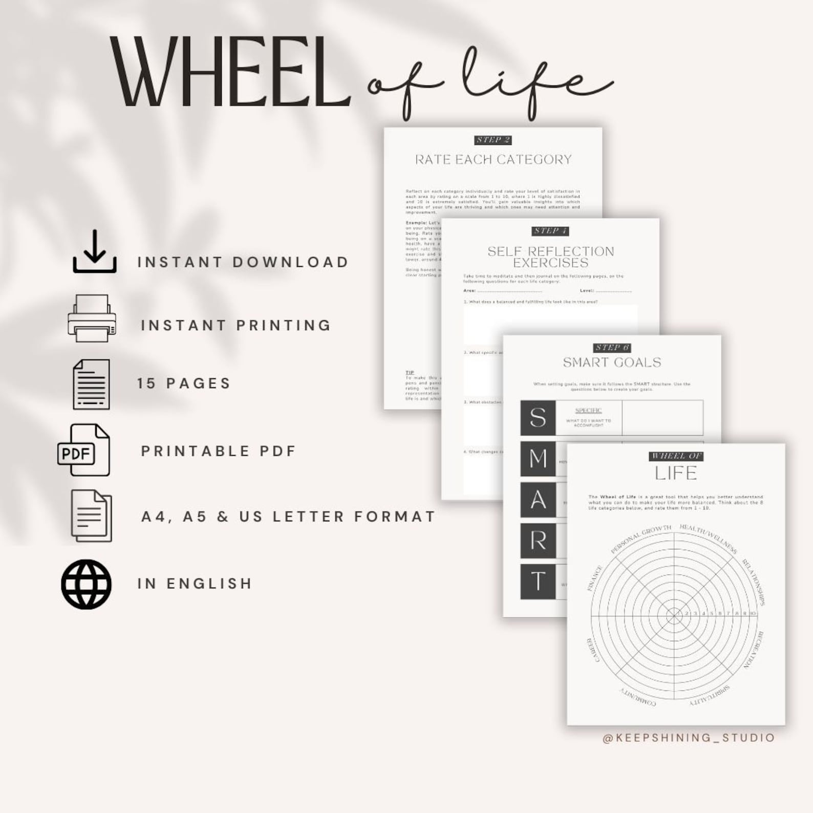 Wheel of Life Tracker, Wheel of Life Workbook Worksheet, Smart Goal ...