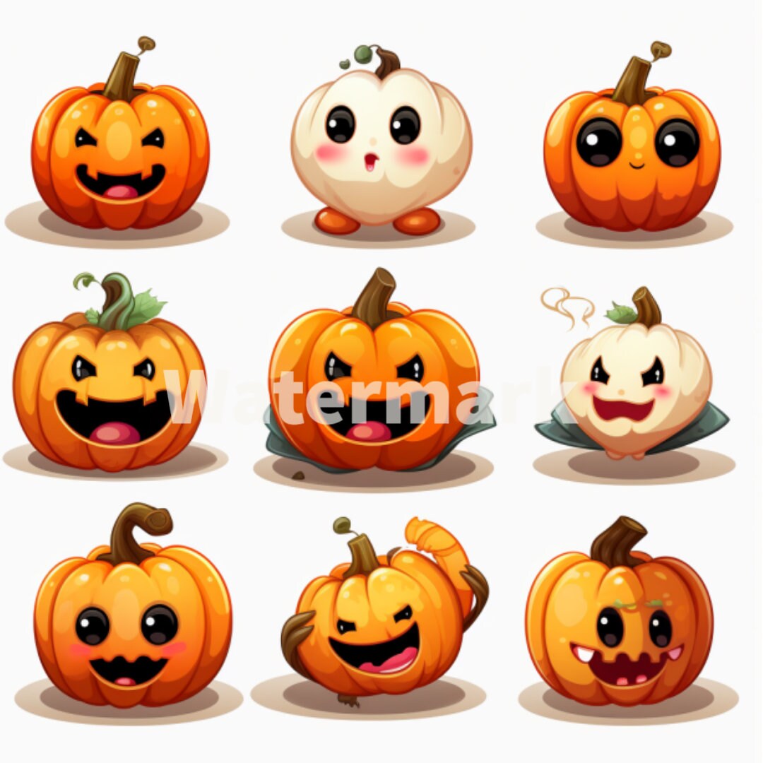 Pumpkin Emoji Design Pack, 4 PNG Files for Online and Offline Use ...